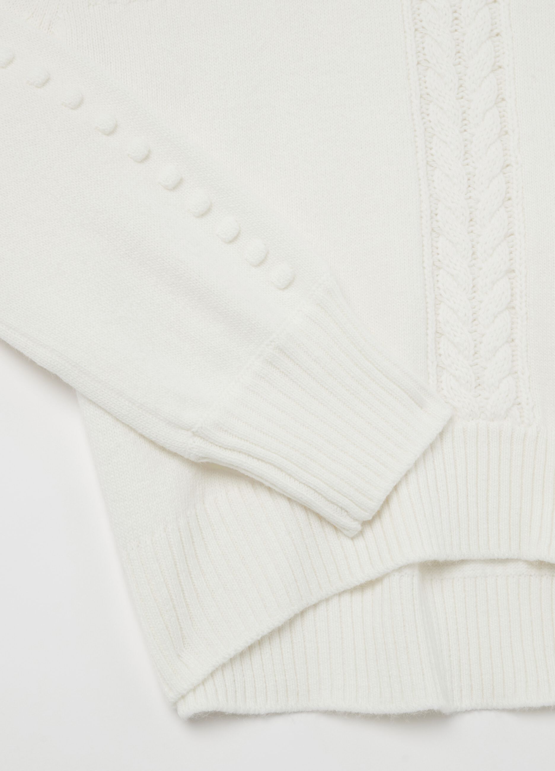 Cable-knit pullover with ribbed details Blanc crème pour Femme | PIOMBO