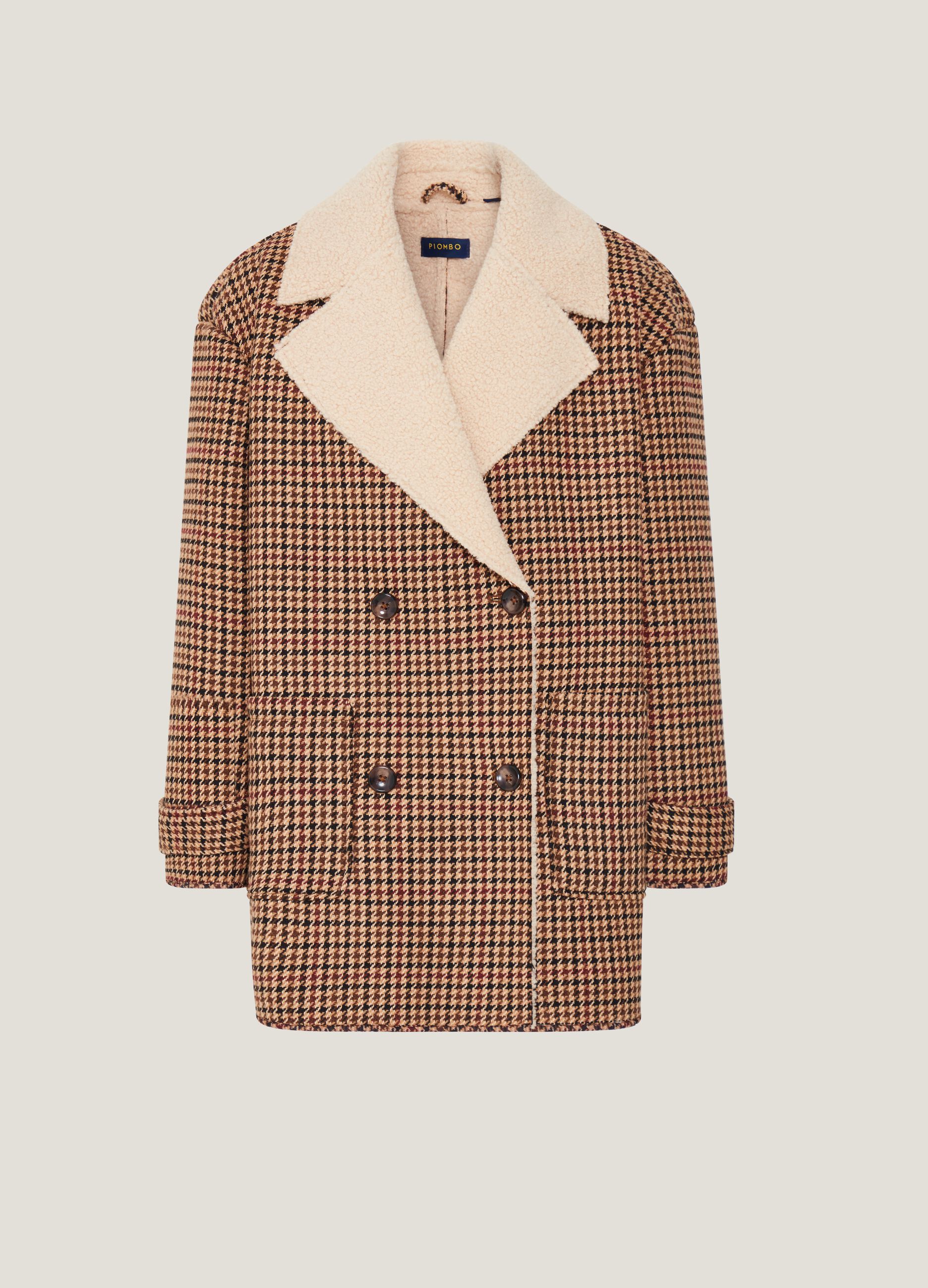 Woman's Brown Double-breasted hounds’ tooth coat | PIOMBO