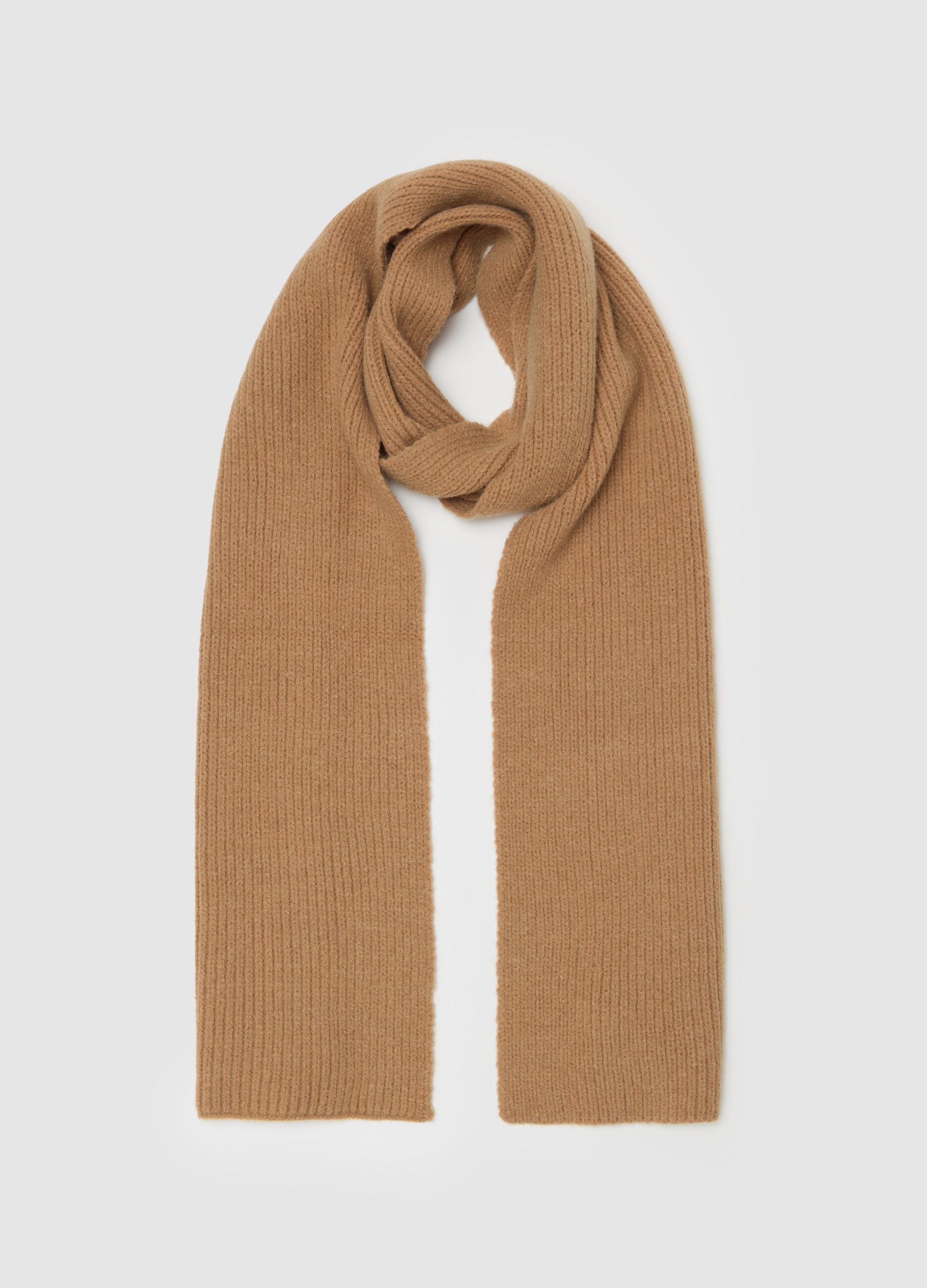 Woman's Camel Solid colour ribbed scarf | PIOMBO
