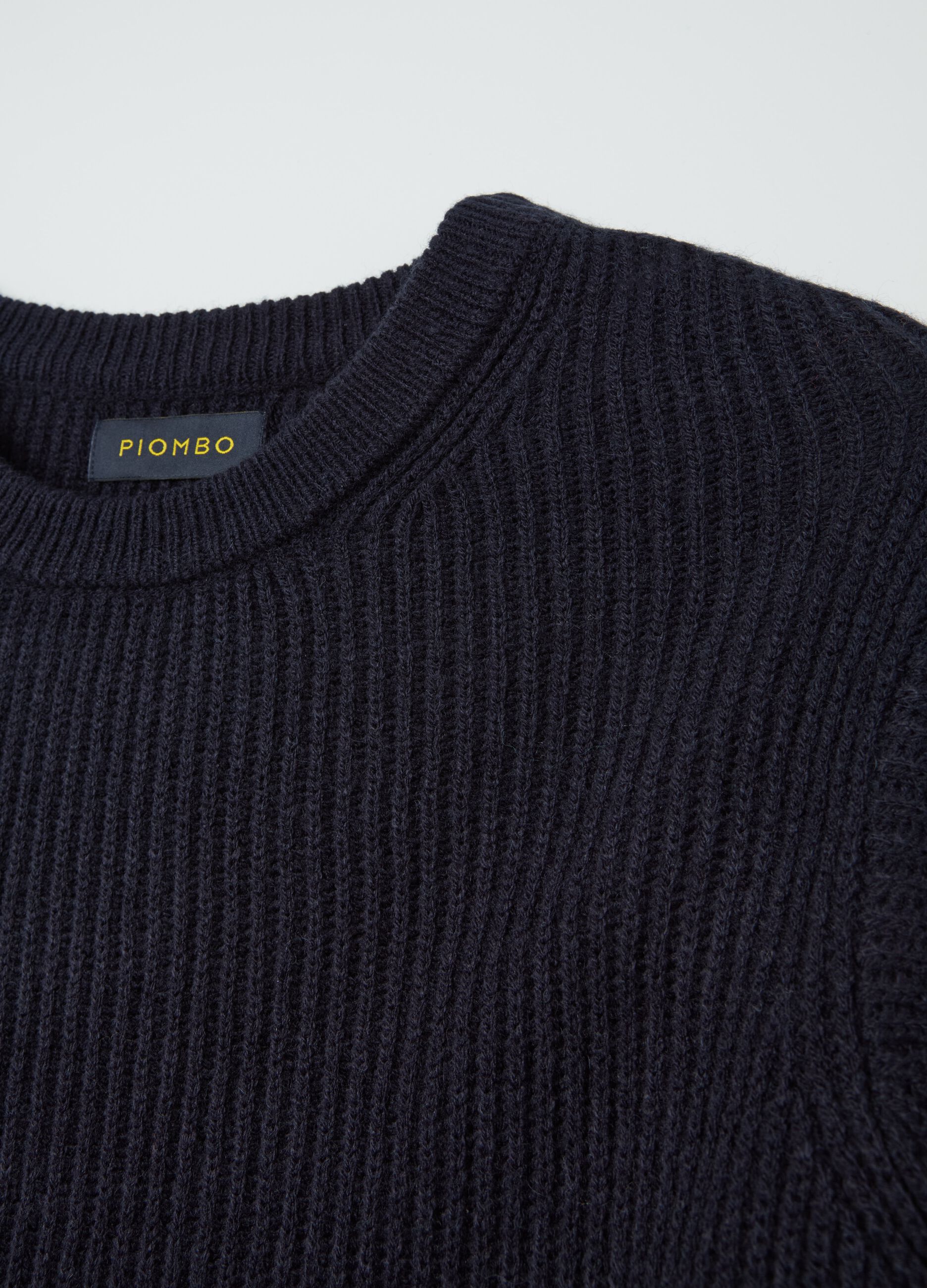 Woman's Night Blue Ribbed pullover with round neckline | PIOMBO