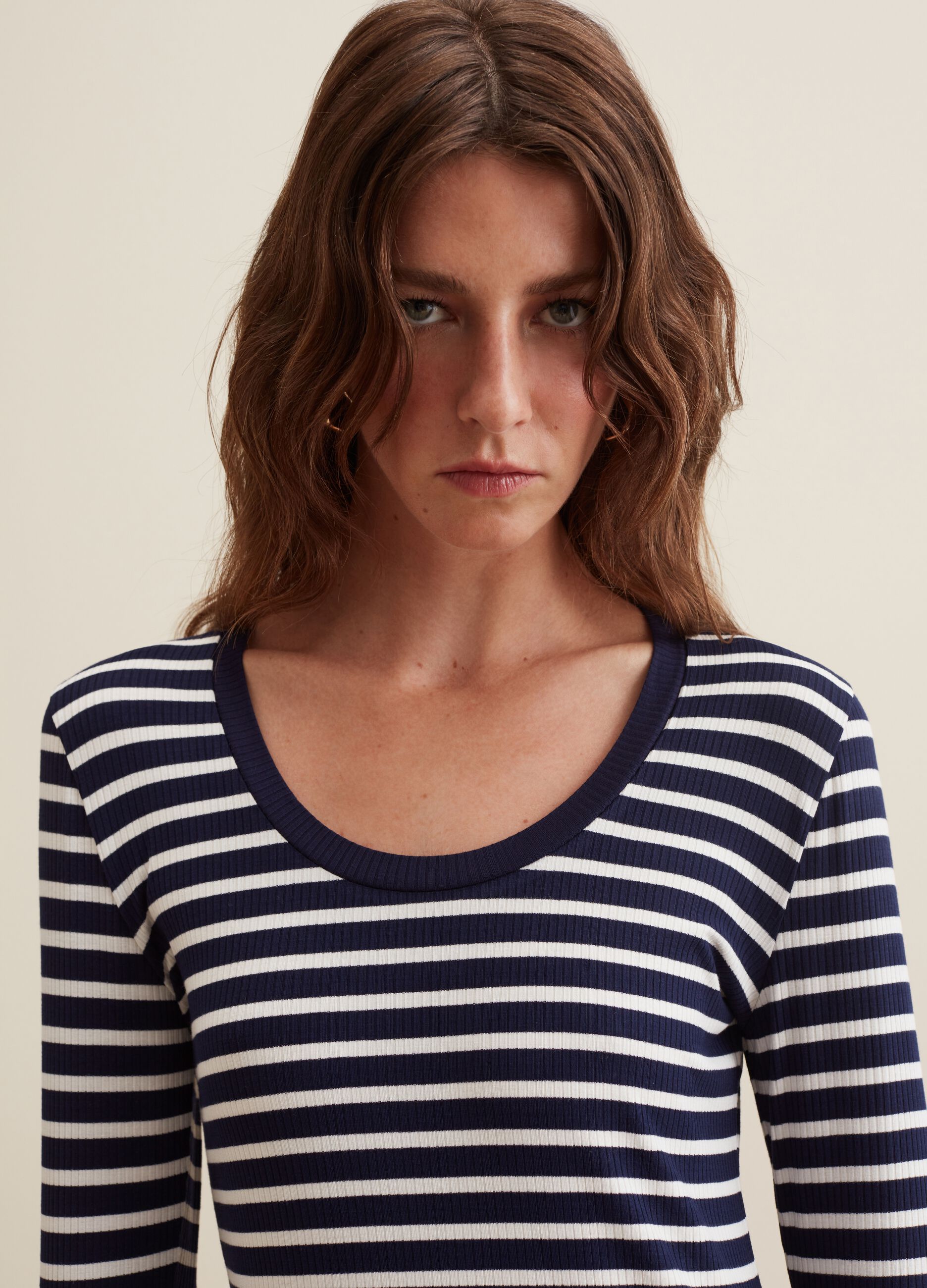 Womans White Blue Long Sleeved Striped T Shirt Piombo