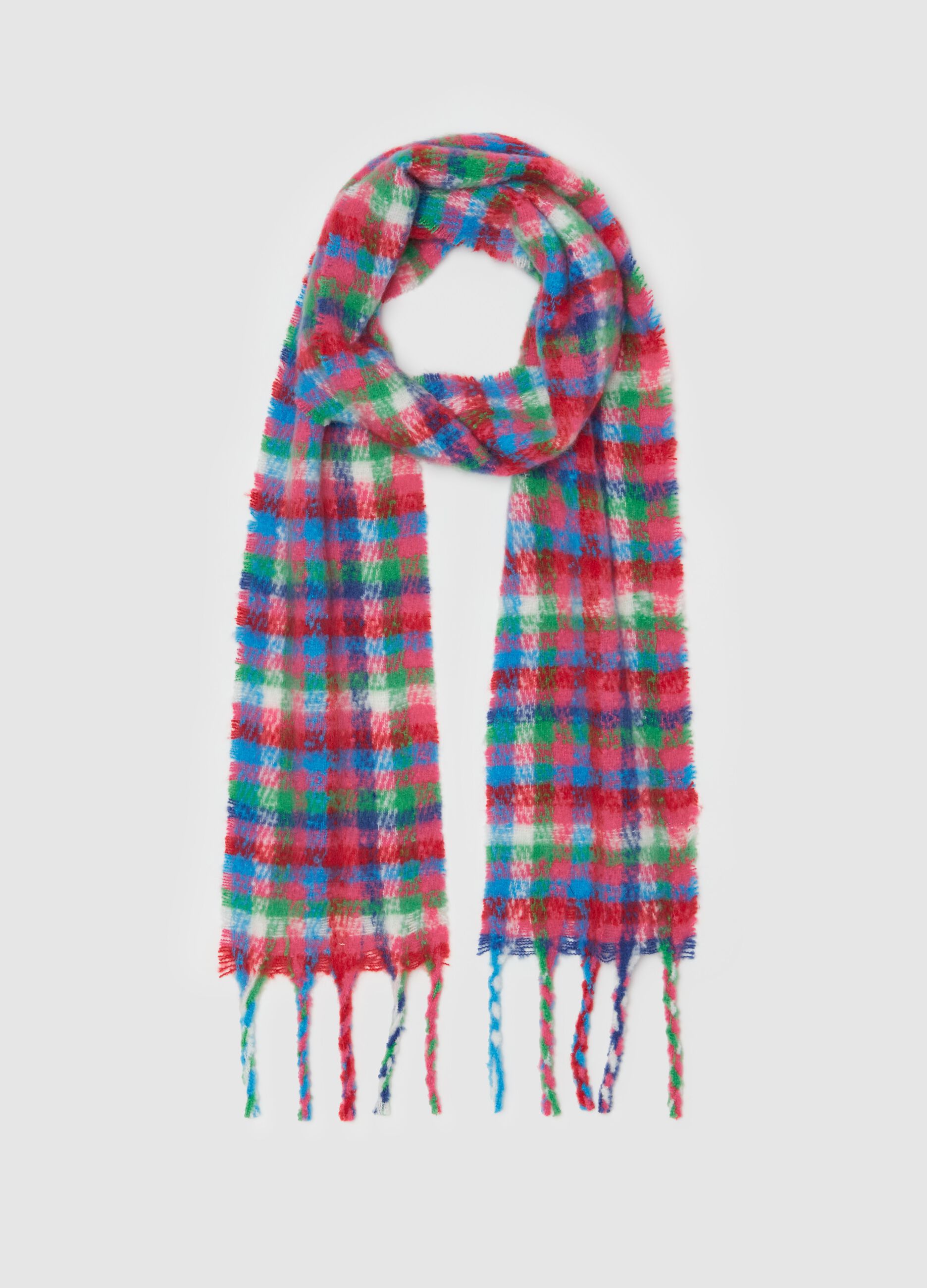 Woman's Multicoloured check scarf with fringing | PIOMBO